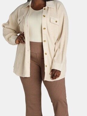 Jackets & Coats | Plus Size Textured Beige Buttonup Shirt Jacket Nwt ...